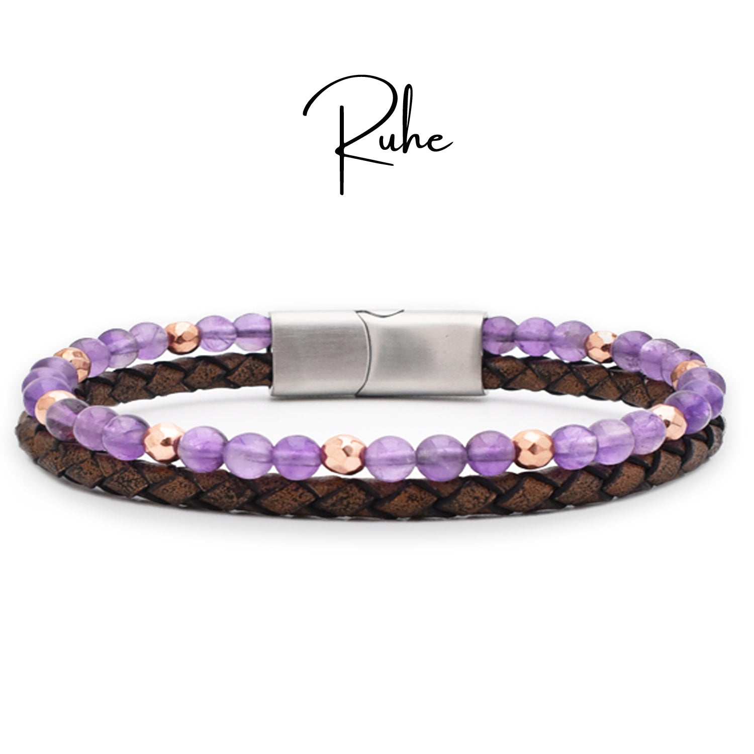 Lederarmband mit Hämatit und Amethyst – Kiefer´s Edelsteinschmuck